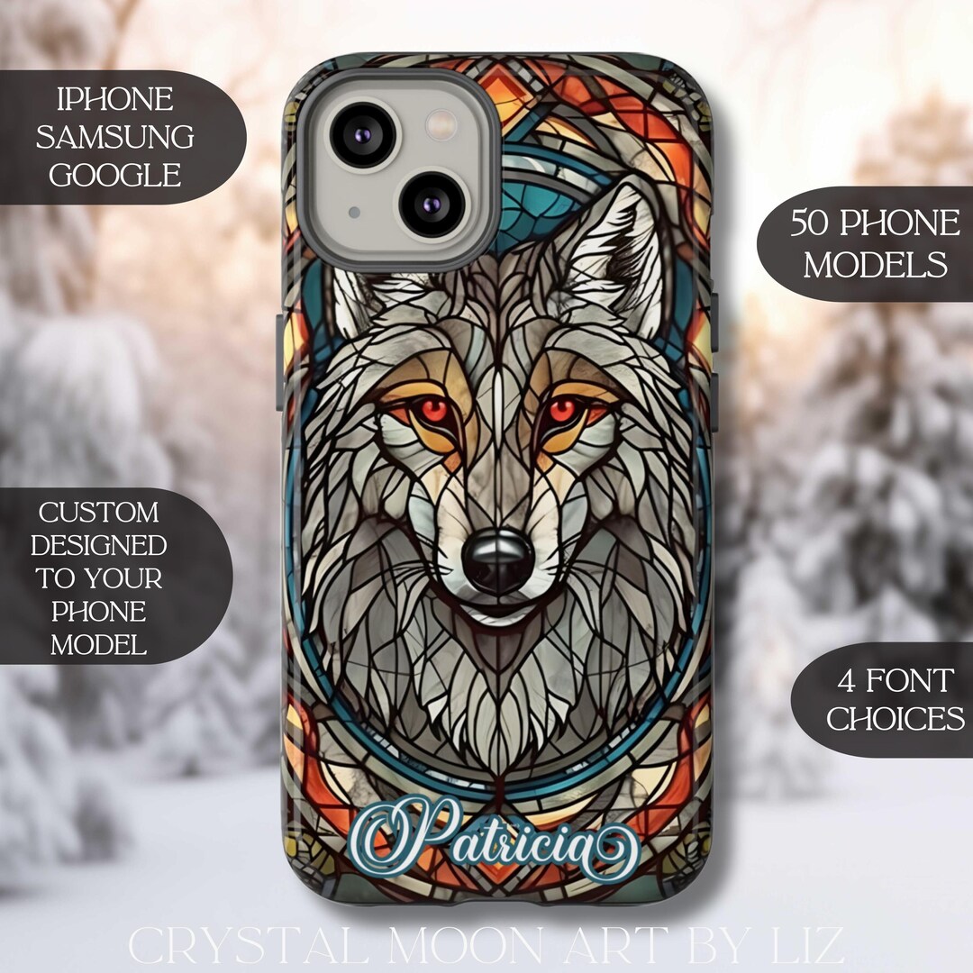 Stained Glass Wolf Tough Case, Custom Wolf Phone Cover, Durable Wolf ...