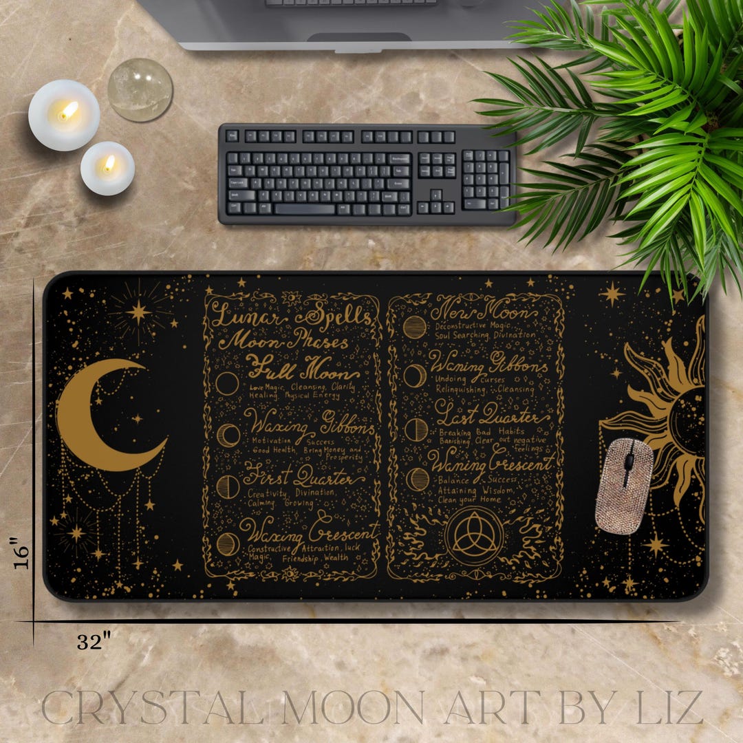 Personalized Lunar Phases Desk Mat, Moon Magic, Witchy Celestial Decor ...