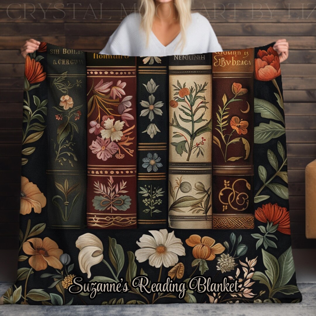Personalized Cozy Reading Blanket, Book Lover Throw, Dark Floral ...