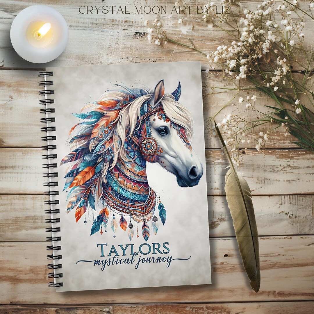 Personalized Boho Horse Spiral Notebook Ruled Line Journal, Horse Lover ...