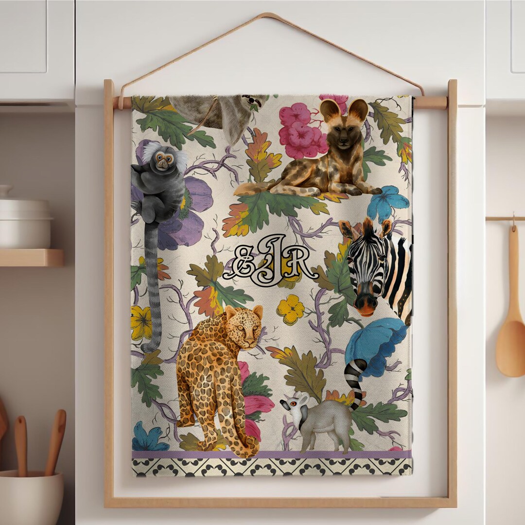 Personalized Safari Kitchen Towel, Custom Tea Towel, Exotic Animal ...