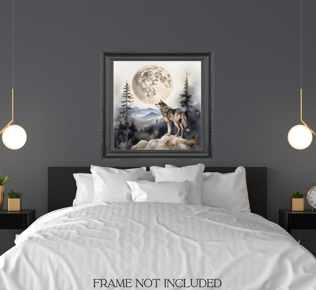 Wolf Wall Art, Wolf Moon, Wildlife Lover Gift, Wolf Mountains, Eskimo ...