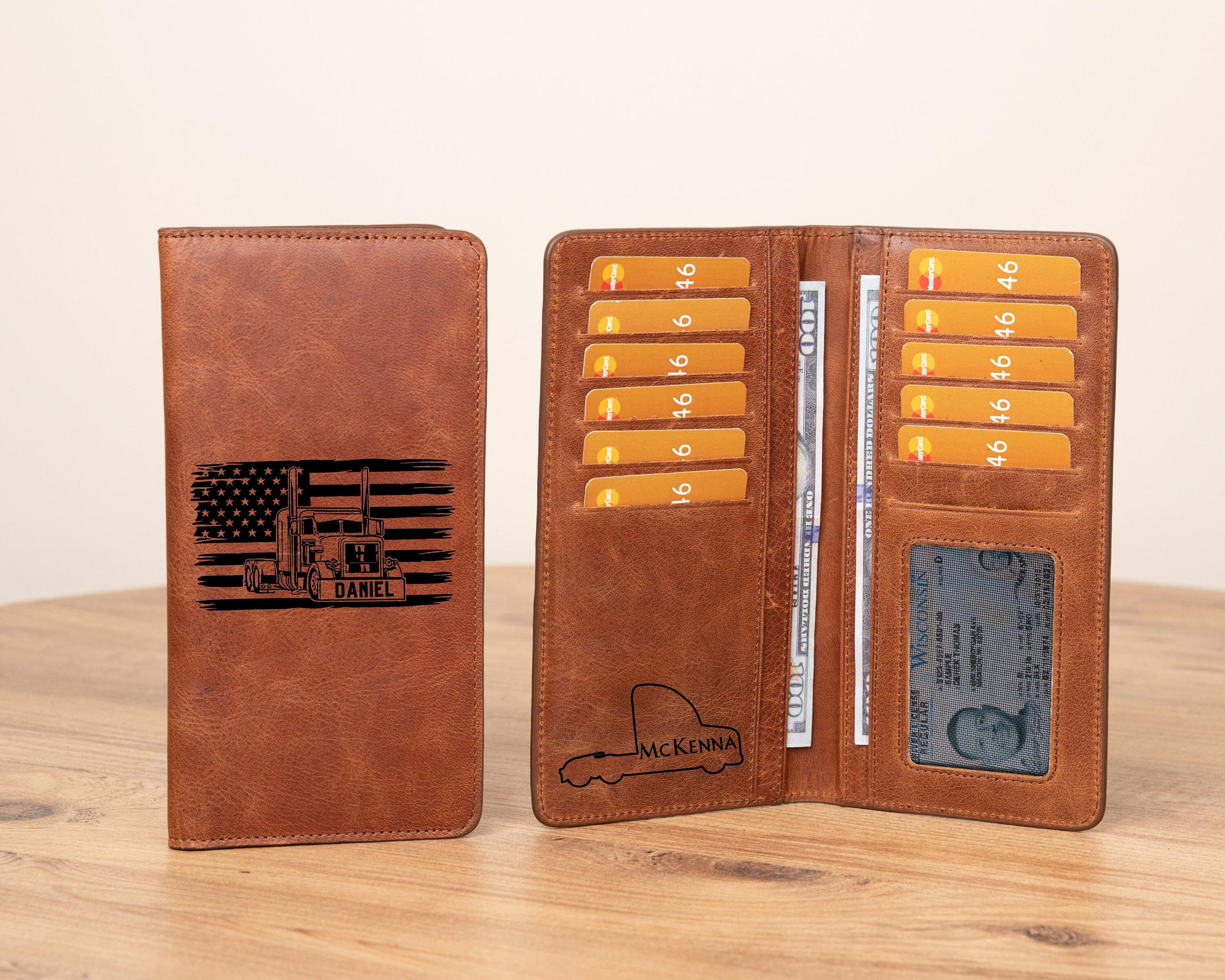 Custom Leather Long Wallet, Truck Engraved Leather Wallet, Christmas ...