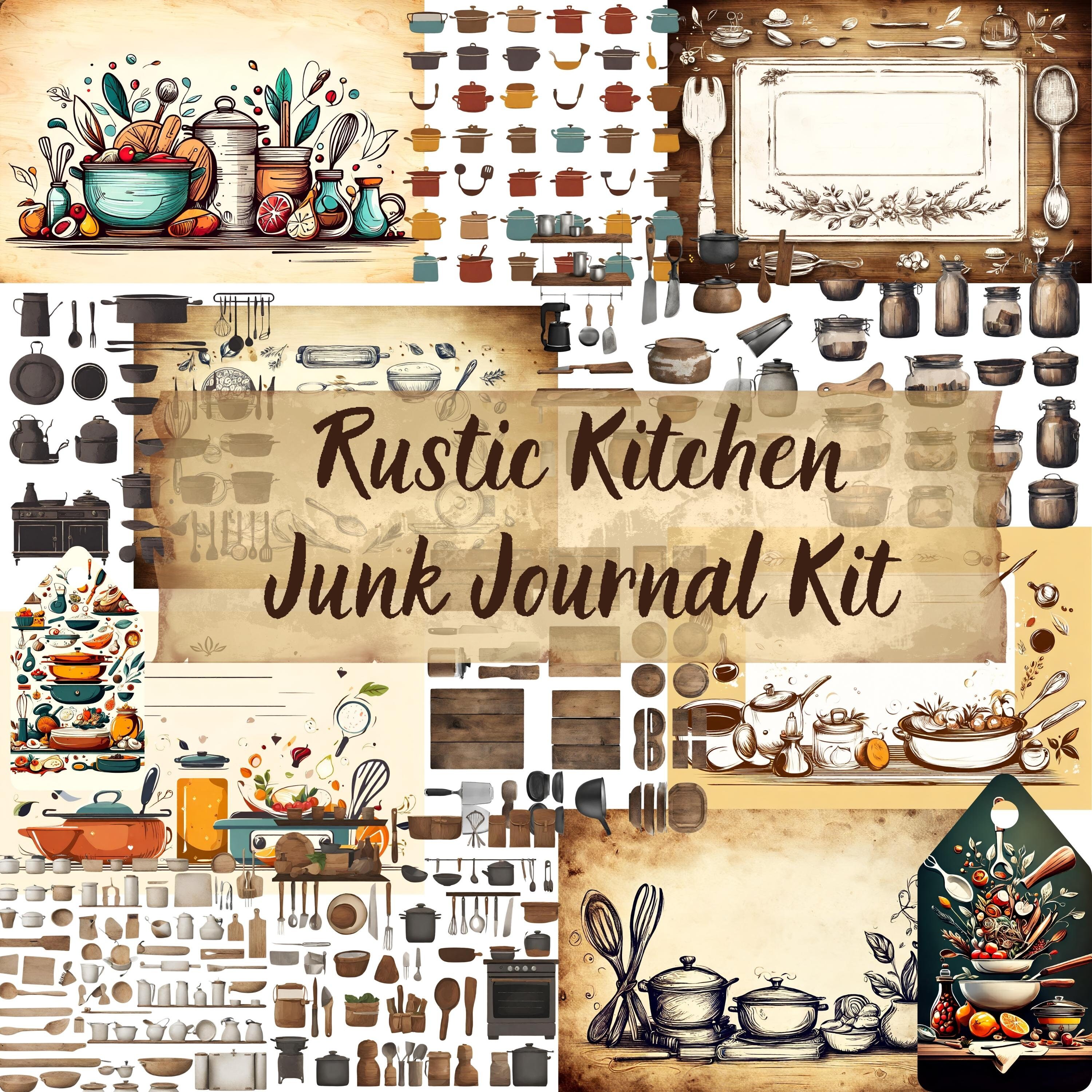 Rustic Kitchen JUNK JOURNAL KIT (printable Jpg Page With Ephemera, Card ...