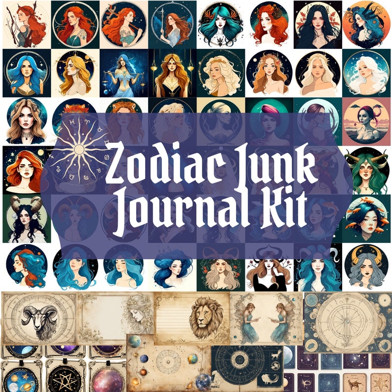 Zodiac Junk Journal Kit (printable JPG Pages With Ephemera, Tags ...