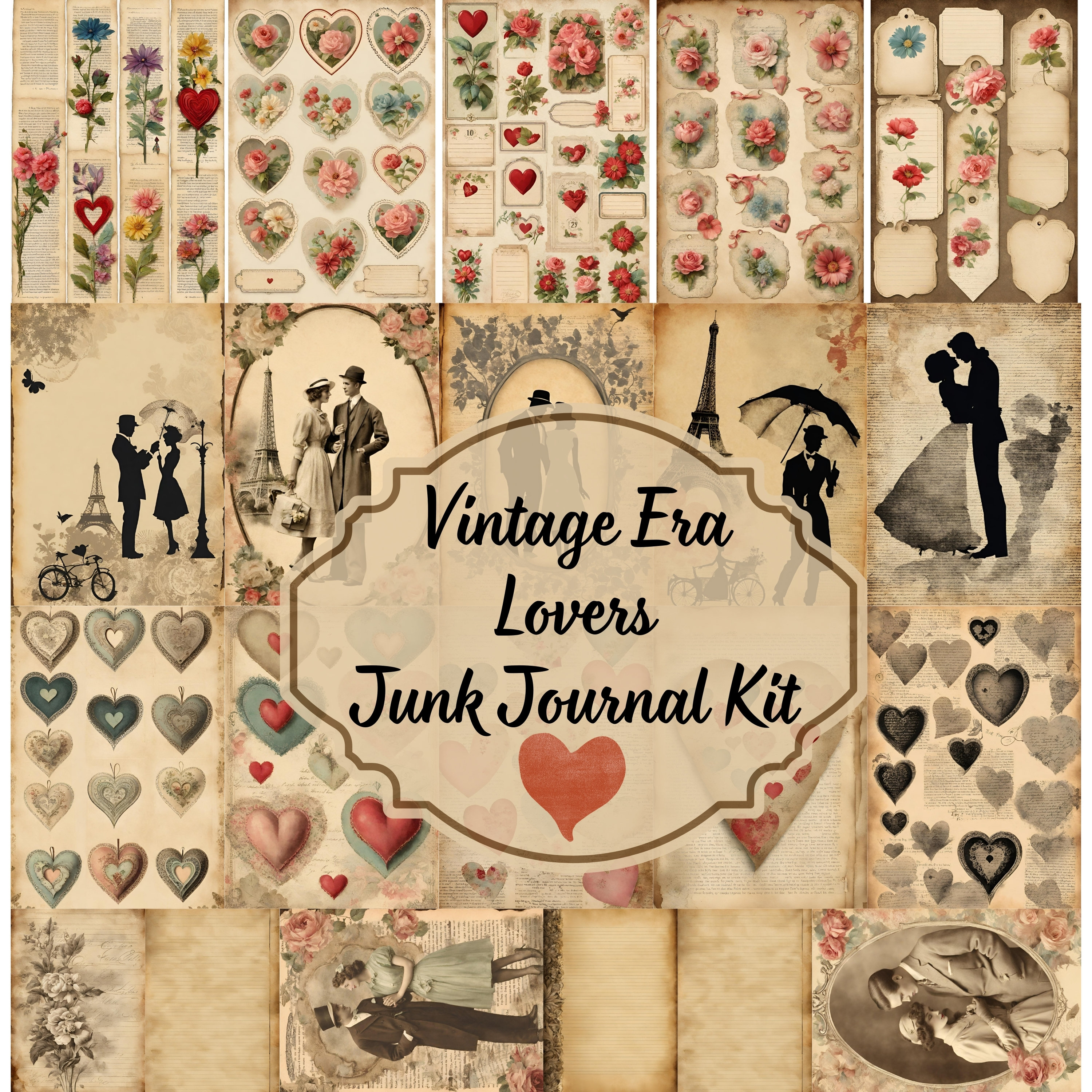 Vintage Era Lovers Junk Journal Kit (printable JPG Pages, Tags ...