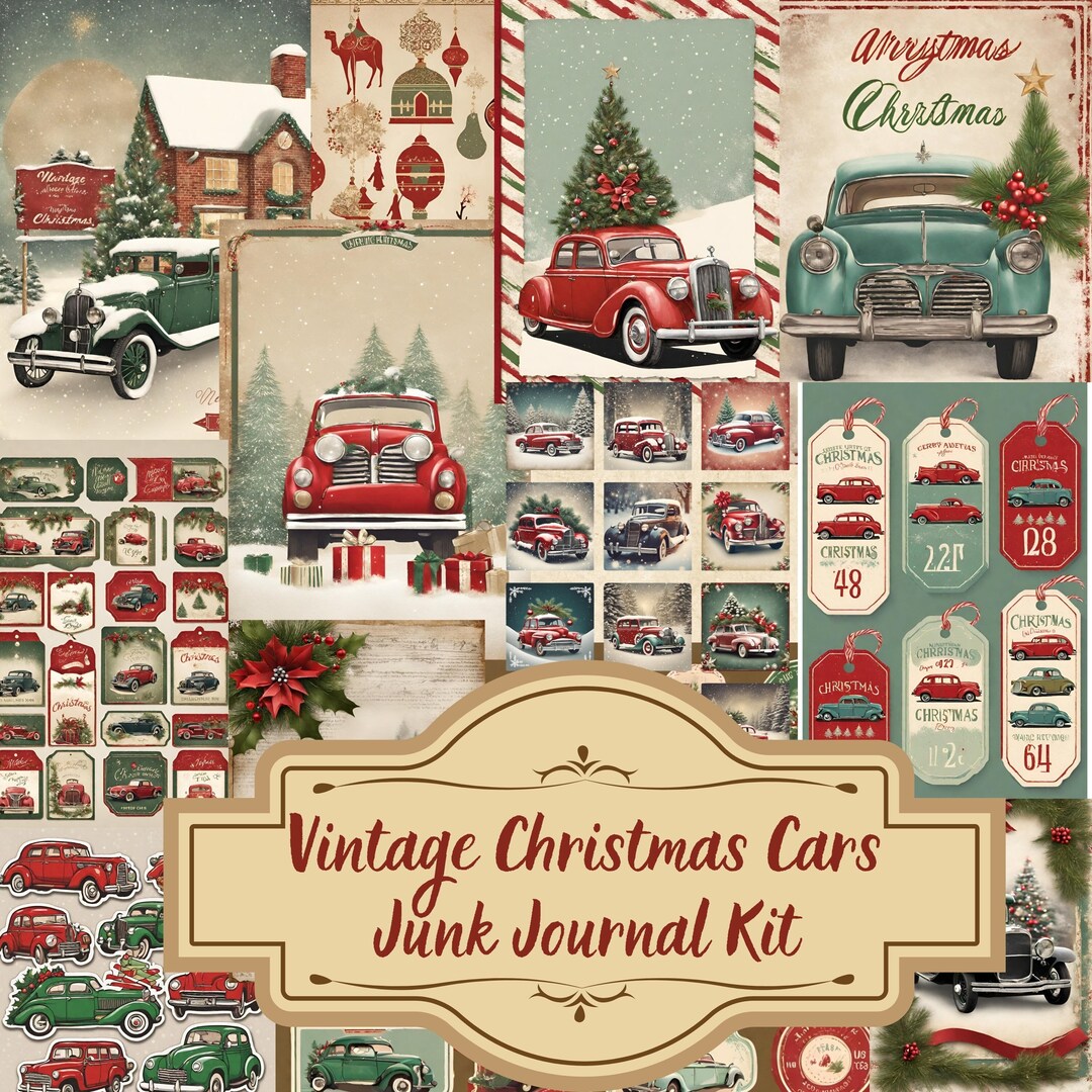 VINTAGE Christmas Cars JUNK JOURNAL Kit (ephemera, Cover, Fussy Cut ...