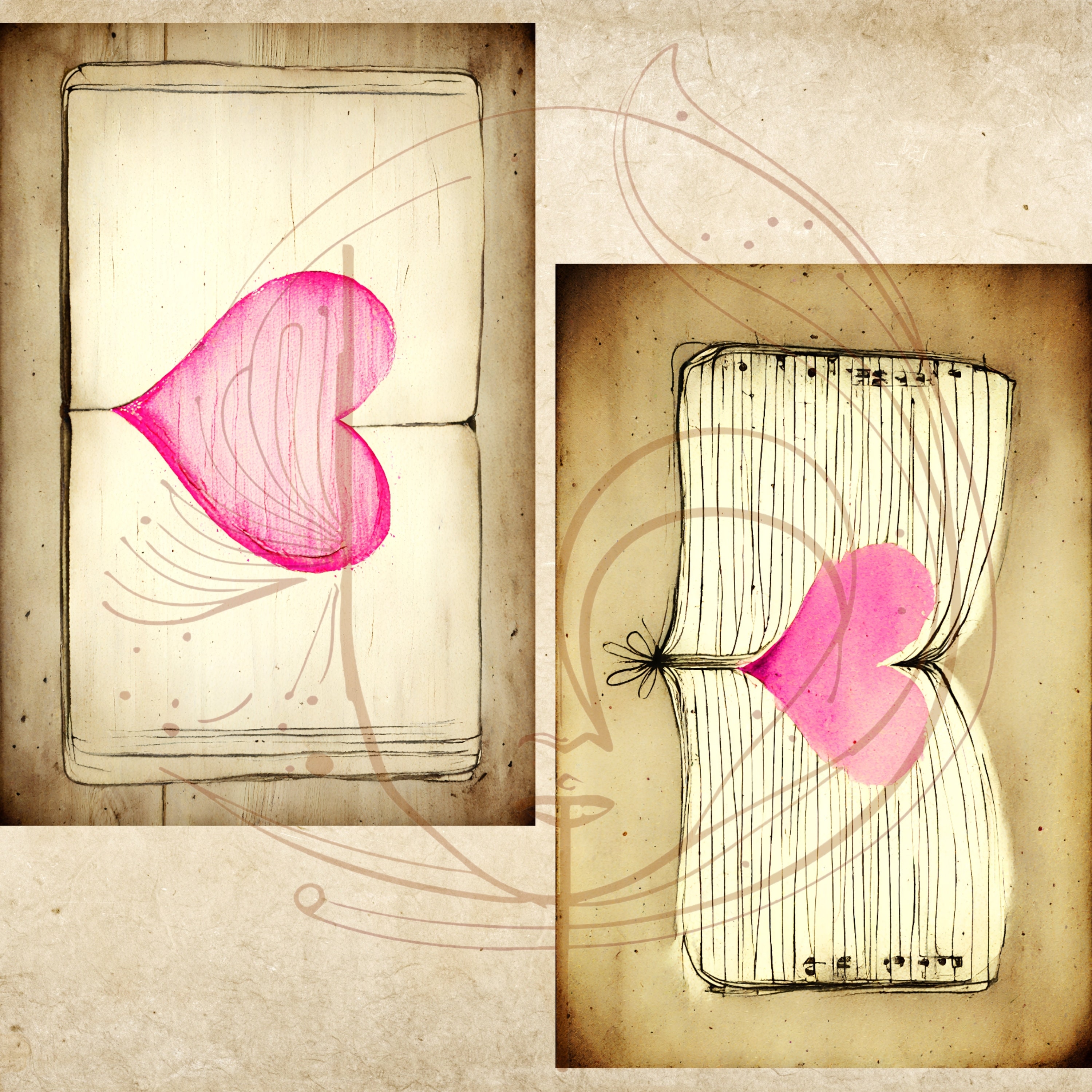 Journal Pages, Shabby Chic Hearts Digital Paper, Heart Scrapbook Paper ...