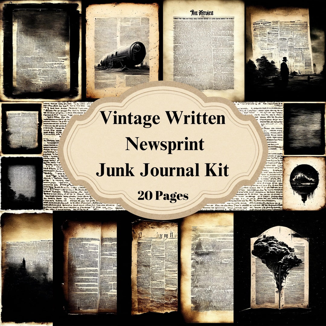 Vintage Written Newsprint (printable Jpg Page With Ephemera, Cover ...