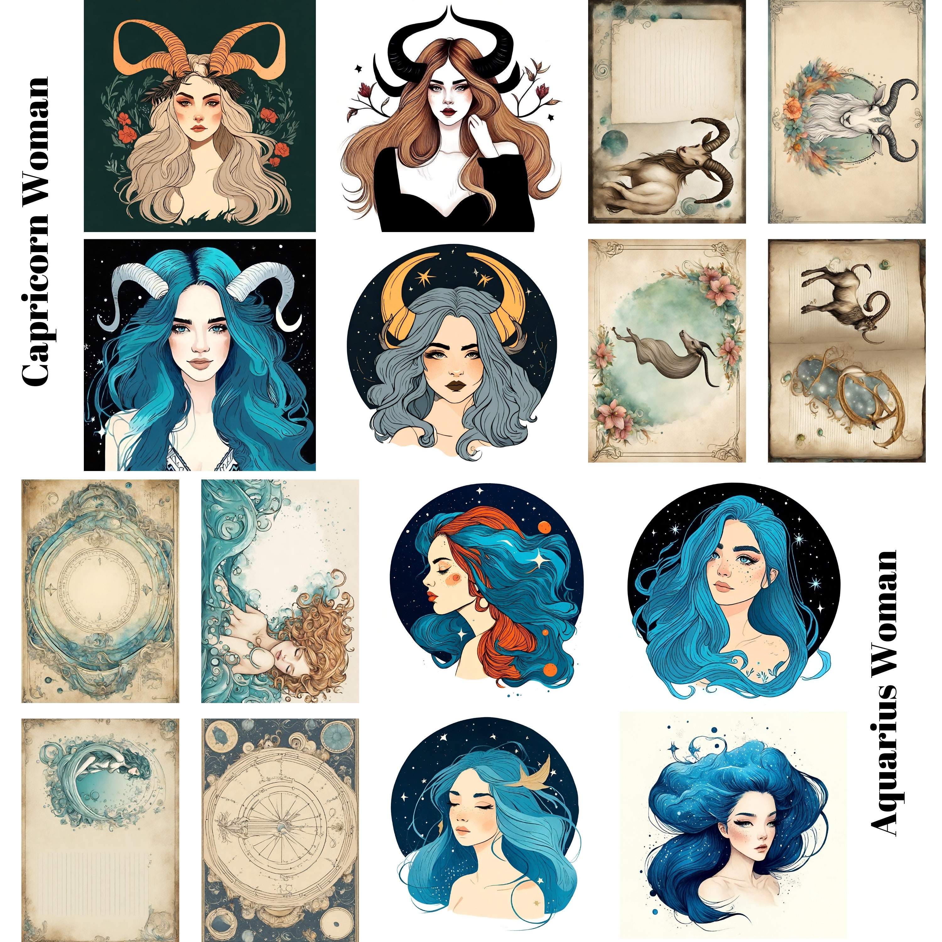 Zodiac Junk Journal Kit printable JPG Pages With Ephemera, Tags ...