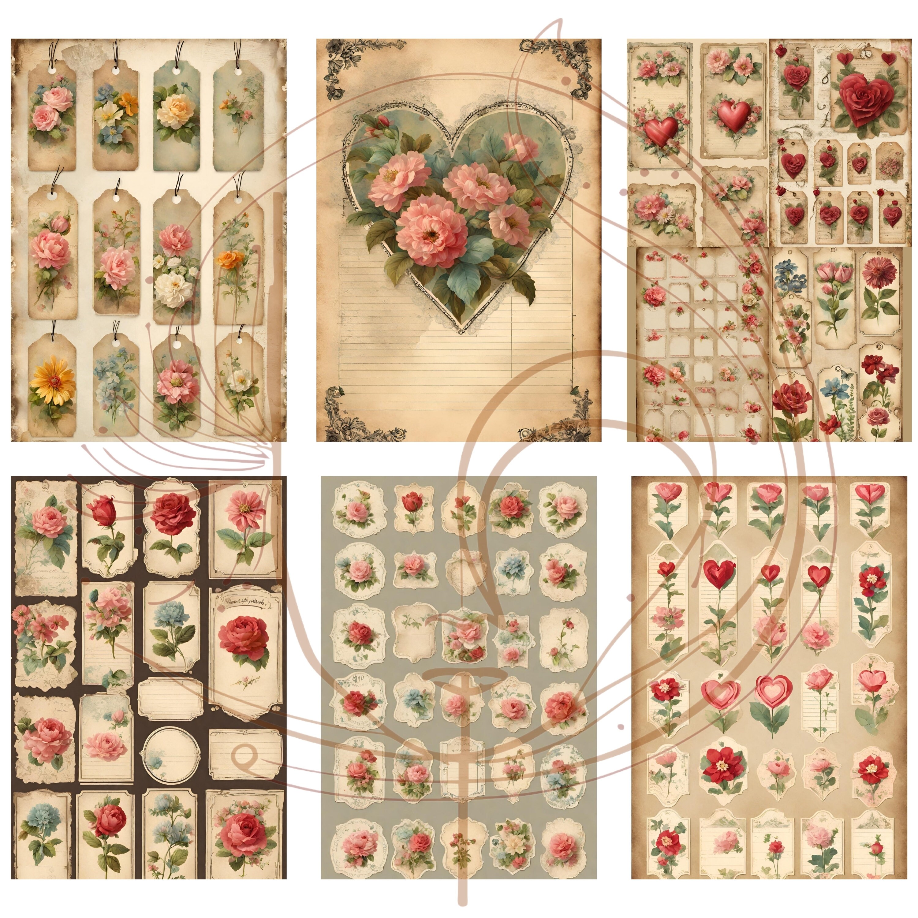 Vintage Era Lovers Junk Journal Kit (printable JPG Pages, Tags ...