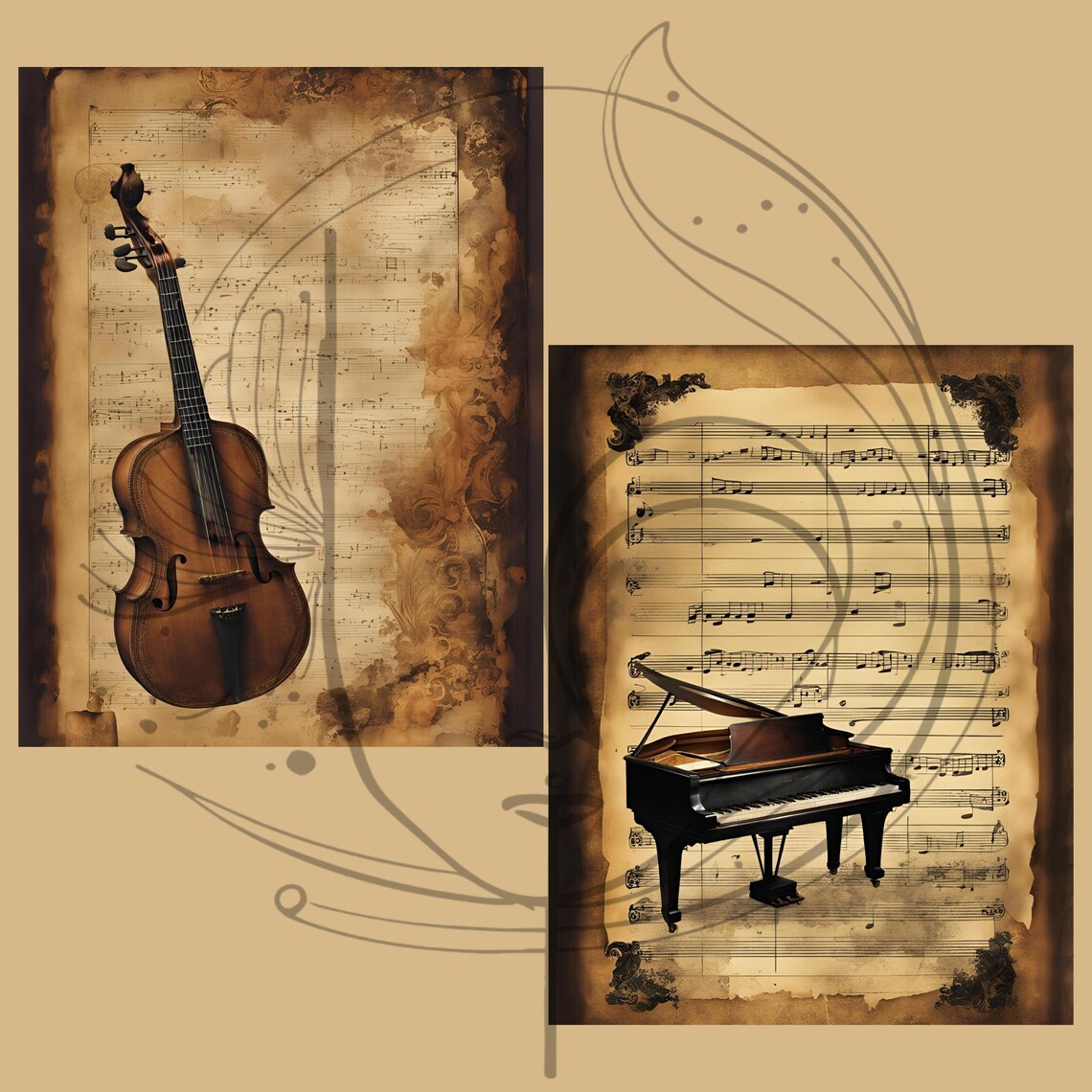 Junk Journal Kit, Vintage, Music, Instrument, Piano, Guitar, Violin ...