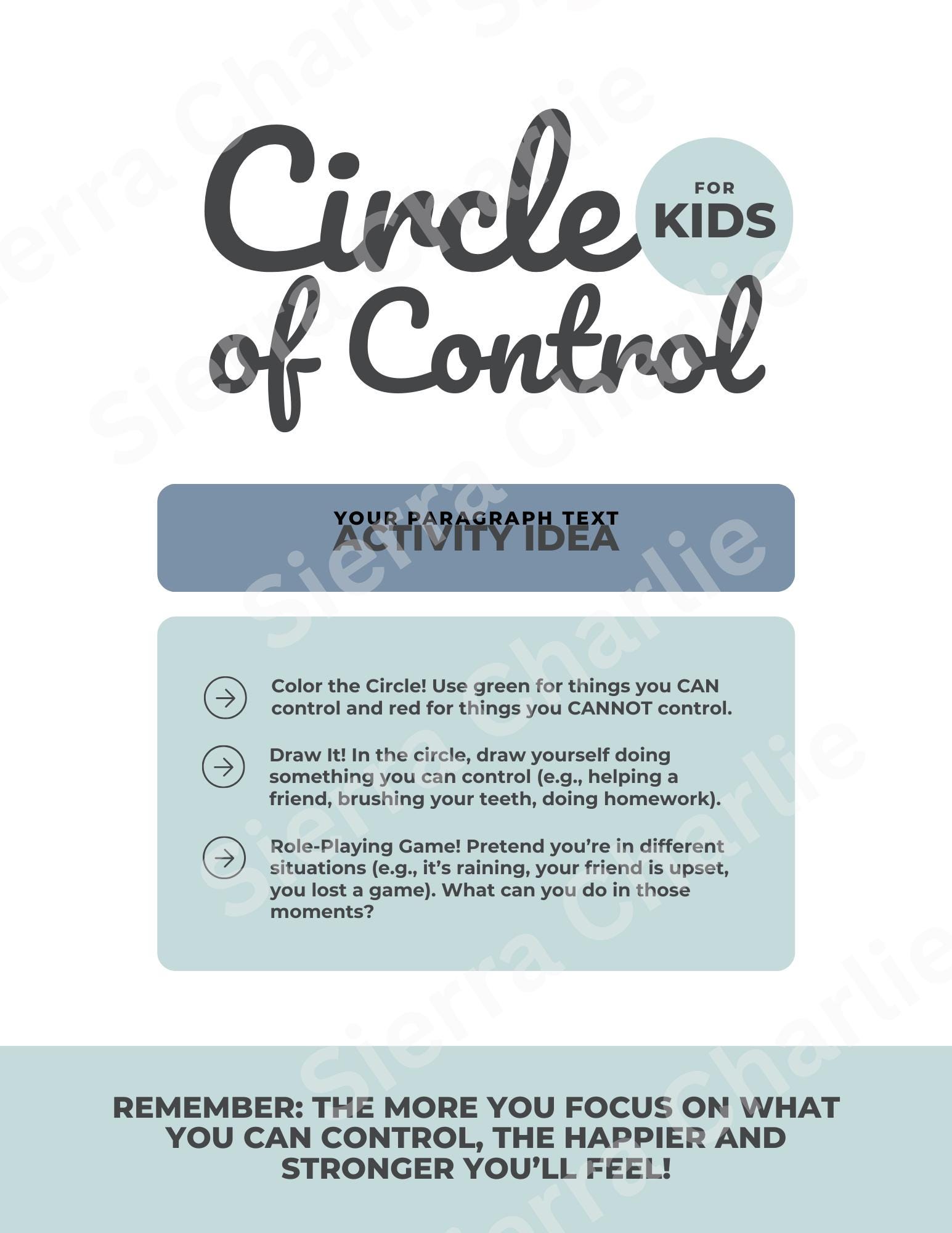 Circle of Control Printable PDF for Kids - Emotional Regulation Tool ...