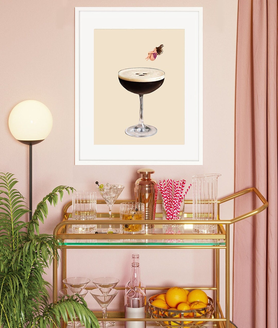 Cannon Ball Mid Century Modern Bar Cart Art Espresso Martini Art ...