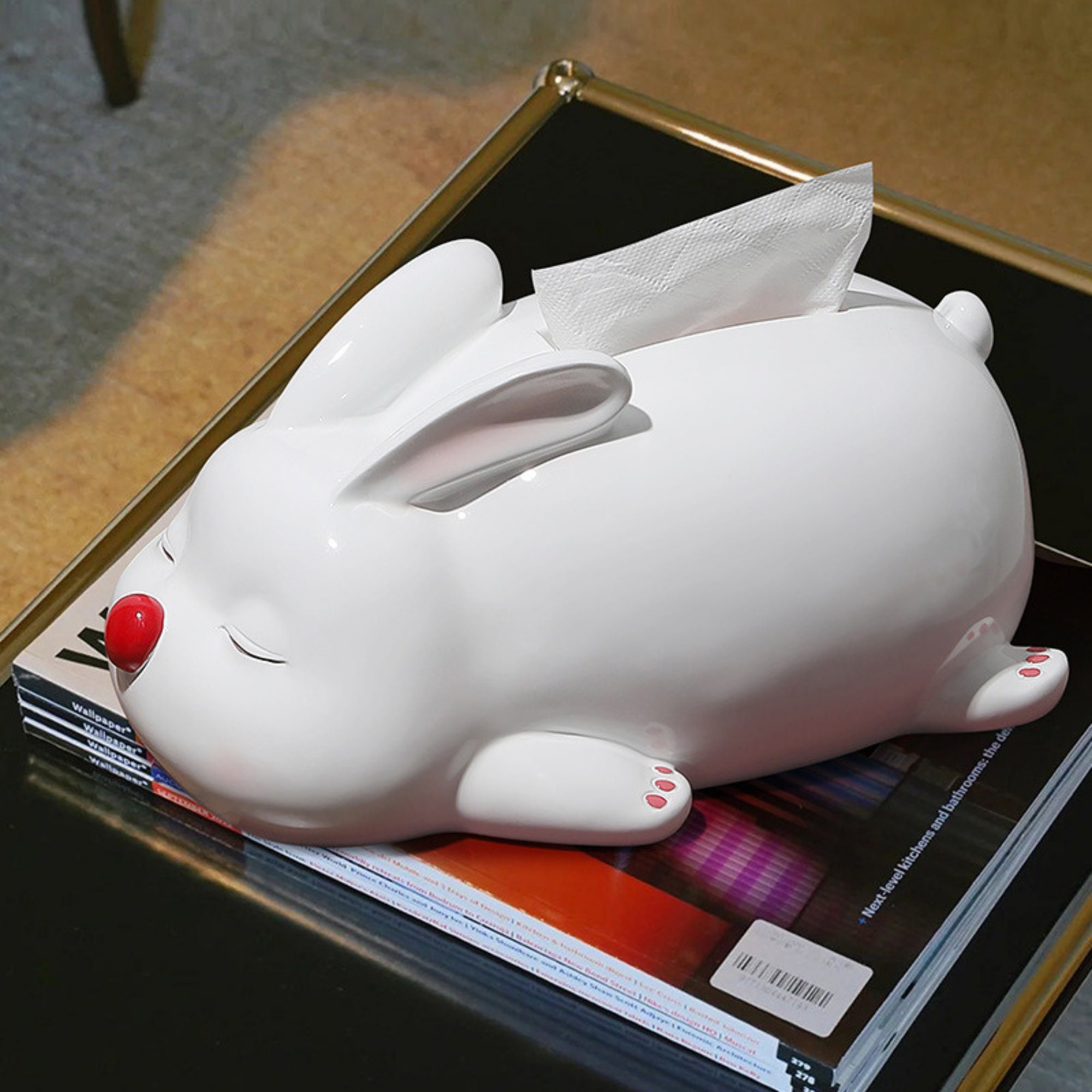 Ceramic Tissue Box in the Shape of a Rabbit Lying on Its Stomach ...
