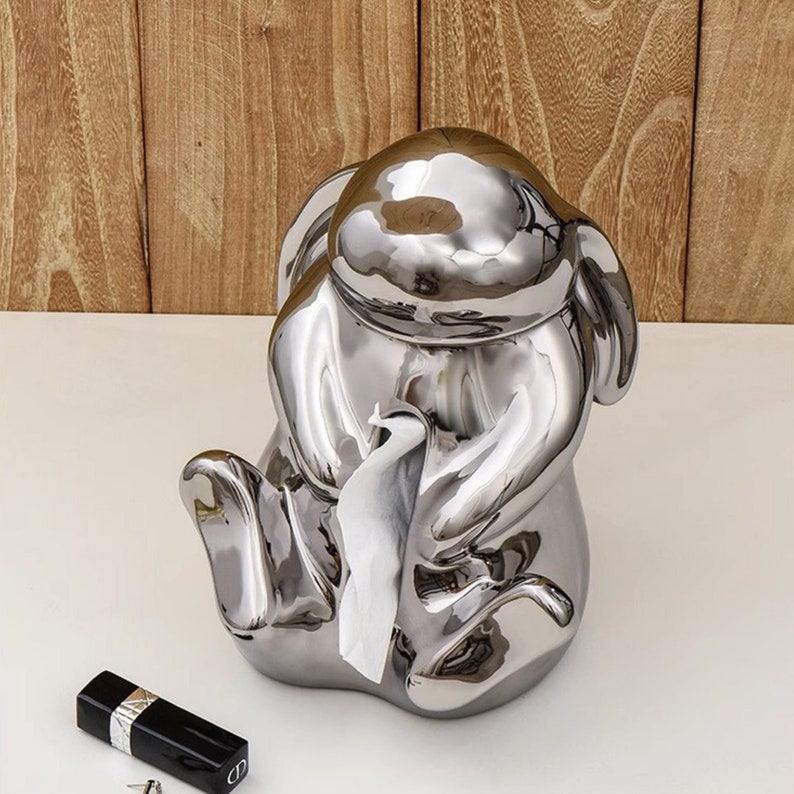 Ceramic Bunny Tissue Box Cartoon Silver Rabbit Cute Hare Napkin Paper ...