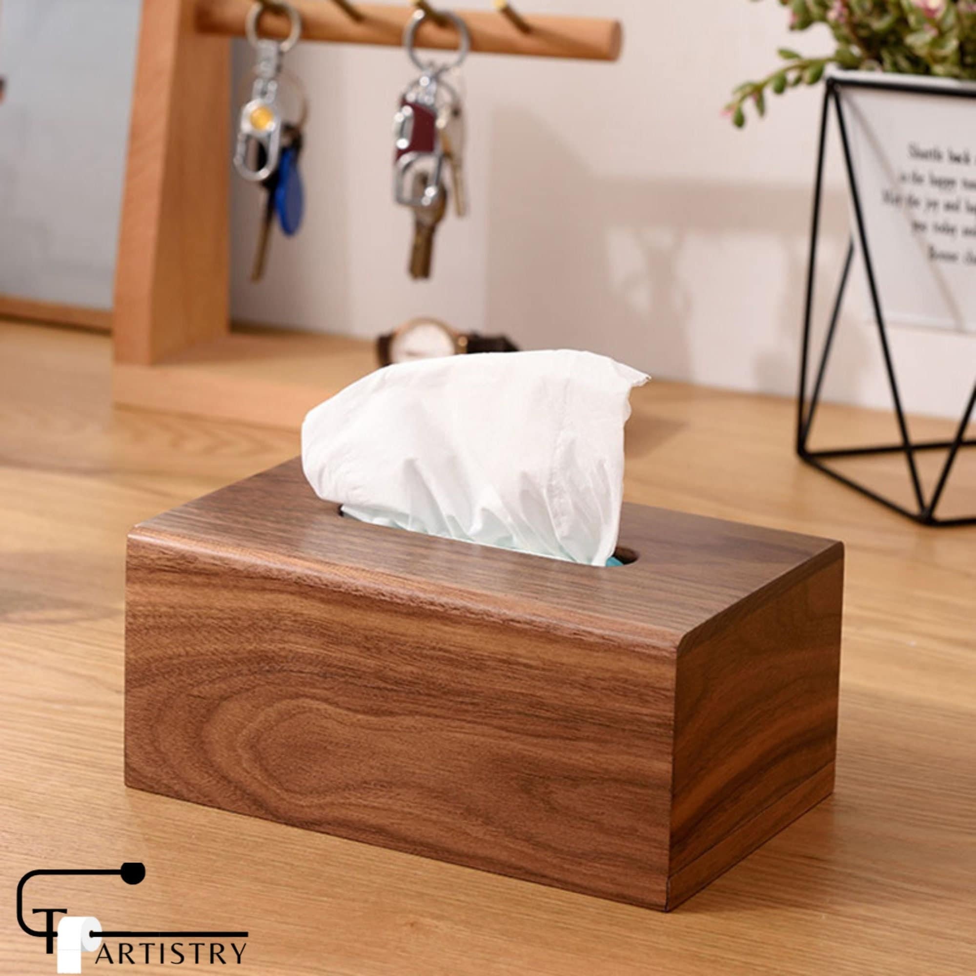 Solid Wood Tissue Box Cover, Wooden Box Art, Restroom Tissue Storage ...
