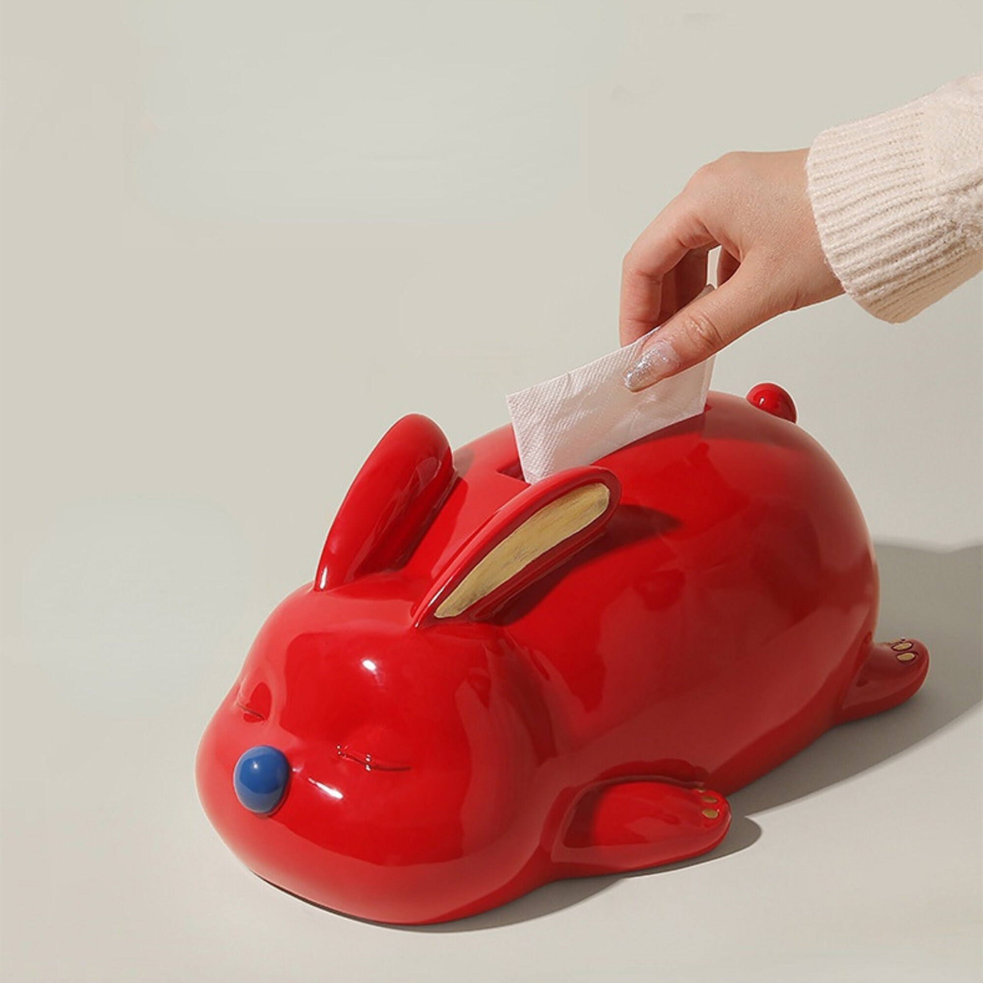 Ceramic Tissue Box in the Shape of a Rabbit Lying on Its Stomach ...
