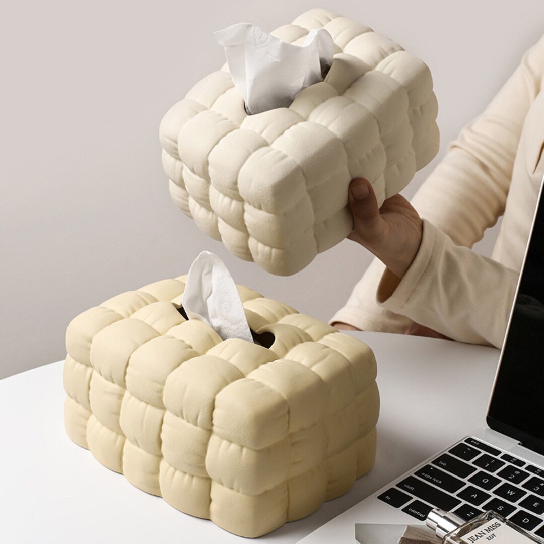 Ceramic Tissue Box Cover, Super Fluffy Rug Look Puff Blanket Pattern ...