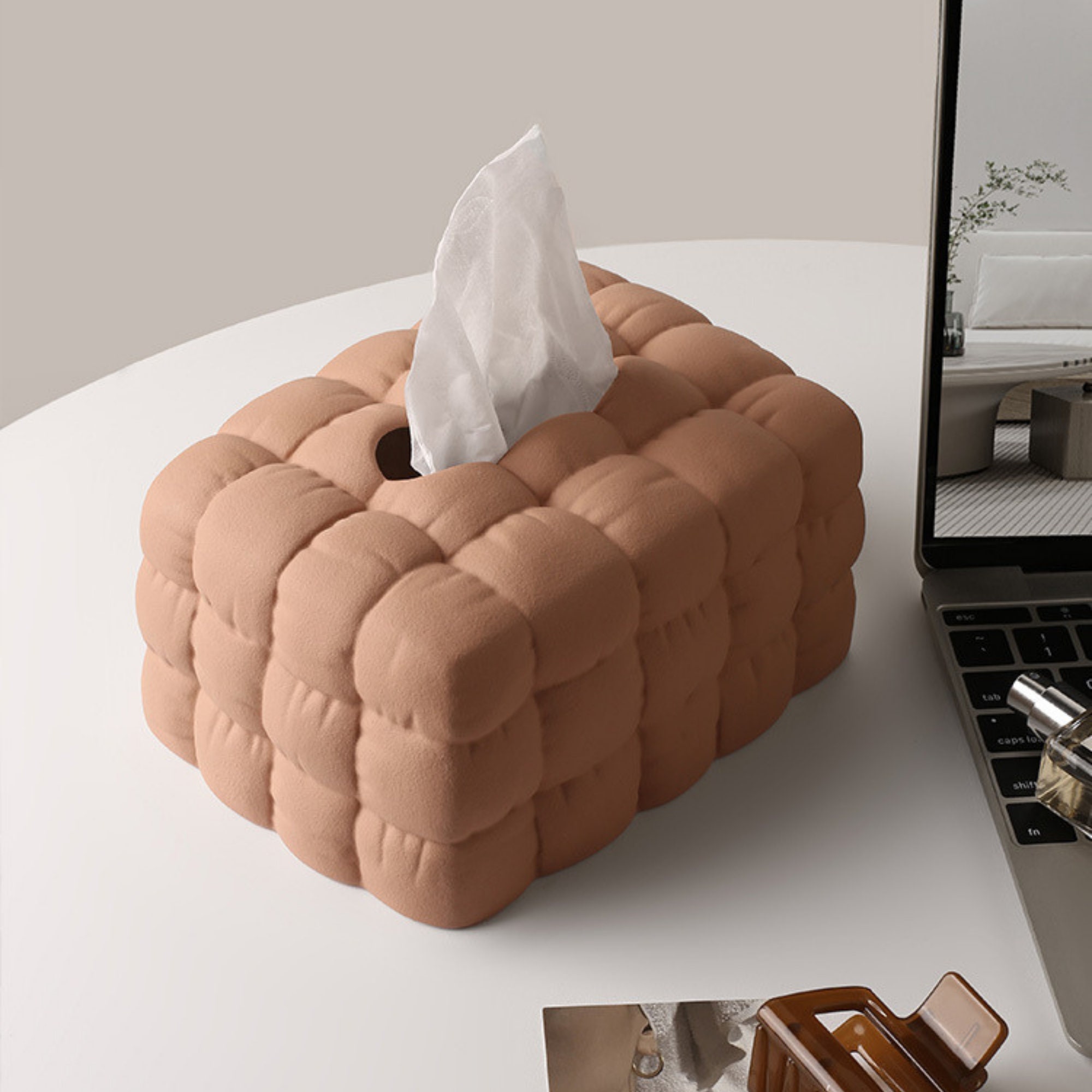 Ceramic Tissue Box Cover, Super Fluffy Rug Look Puff Blanket Pattern ...