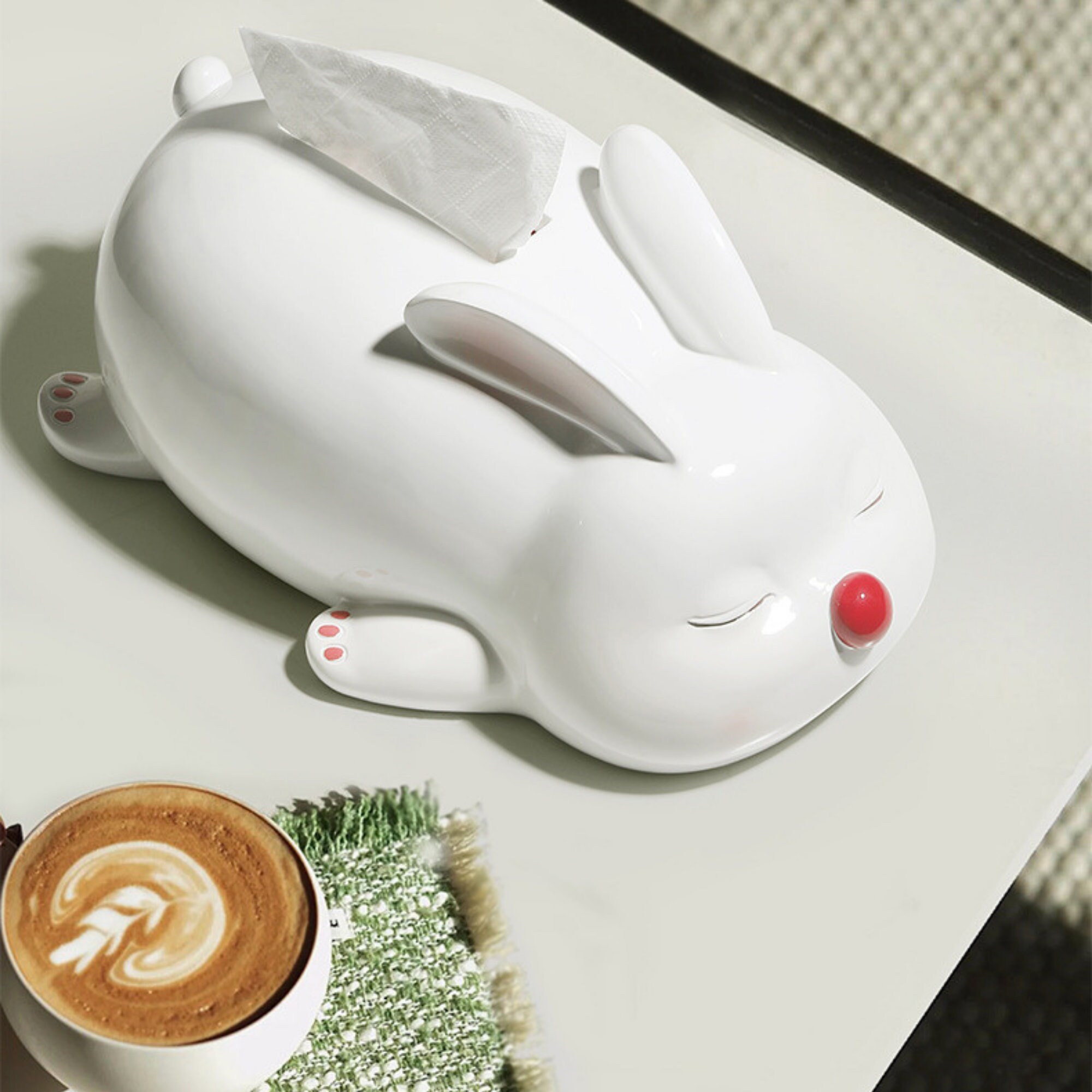 Ceramic Tissue Box in the Shape of a Rabbit Lying on Its Stomach ...