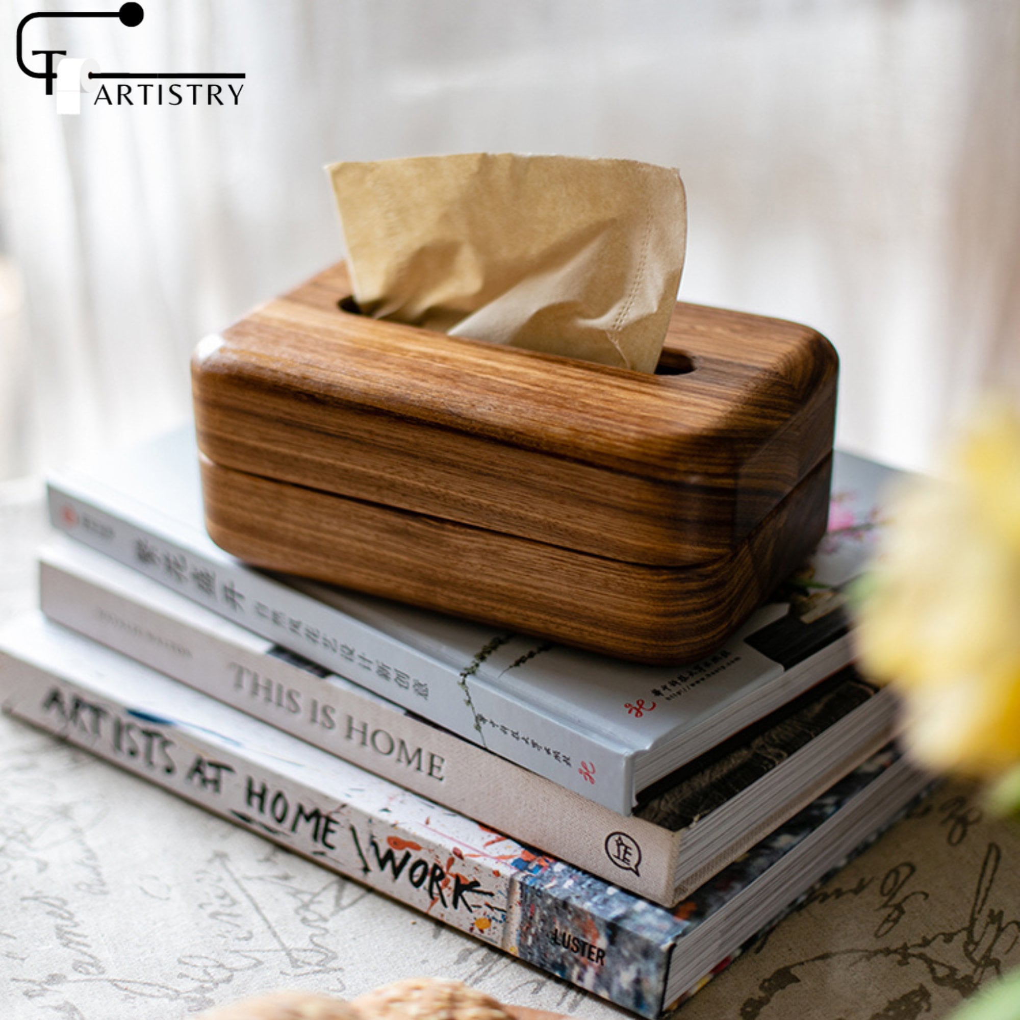 Solid Wood Tissue Box Cover, Wooden Box Art , Restroom Tissue Storage ...