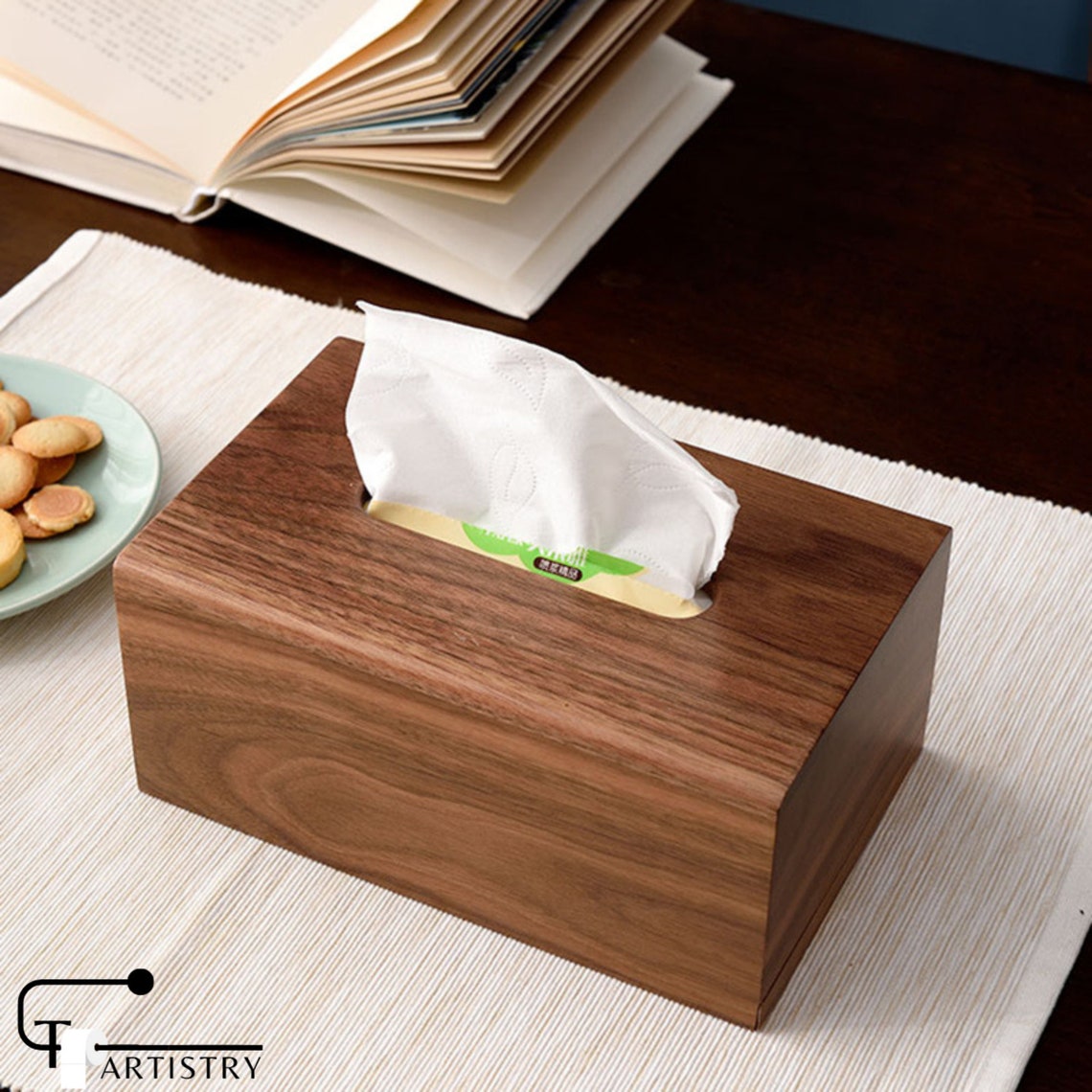 Solid Wood Tissue Box Cover, Wooden Box Art, Restroom Tissue Storage ...