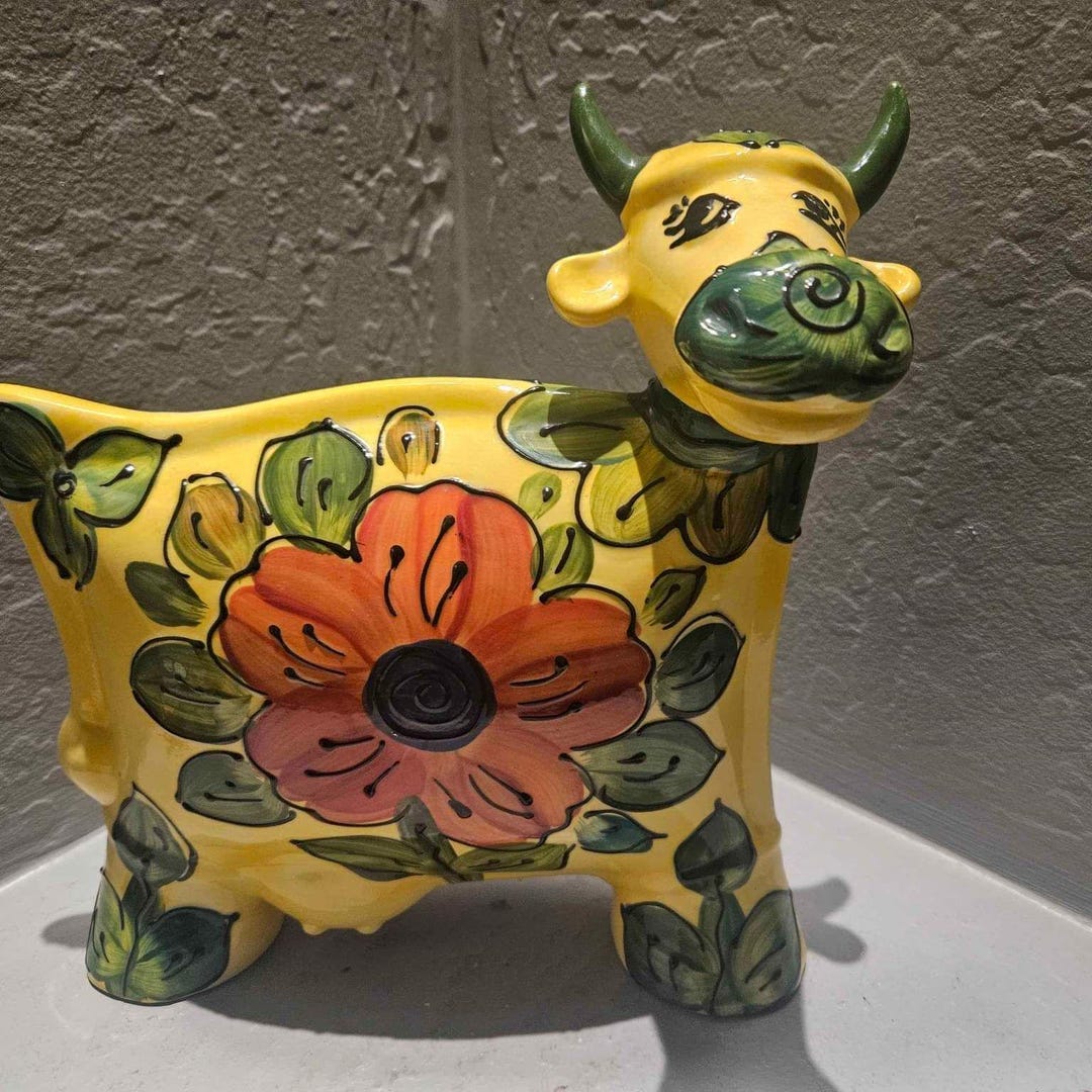 Turov Art Ceramic Hand Painted Cow Figurine Flowers 11" X11" - Etsy