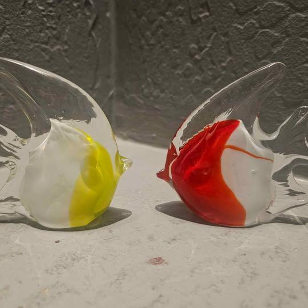 Art Glass Colorful Fish Paper Weights Set of 2 2