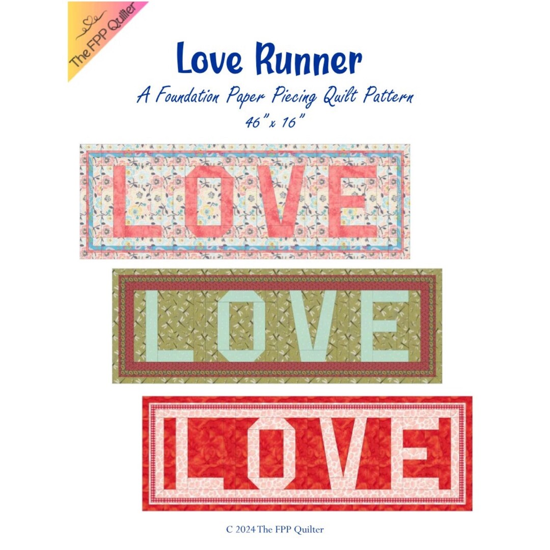 LOVE Table Runner Quilt Pattern, Foundation Paper Piecing Pattern, Easy ...