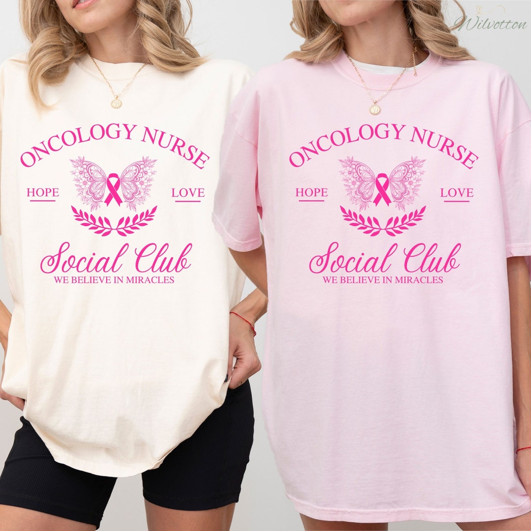 Cute Oncology Social Club Nurse Shirt, Fight Breast Cancer Chemo Nurse Gift, Medical Oncology ...