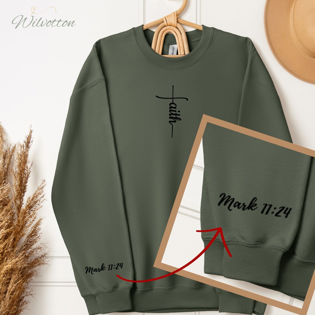 Vertical Cross Embroidered Sweatshirt Gift, Embroidered Cuff Sweatshirt ...