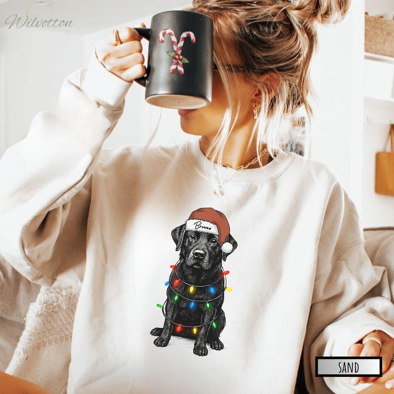 Personalized Black Lab Christmas Sweatshirt, Custom Dog Name Santa Hat ...