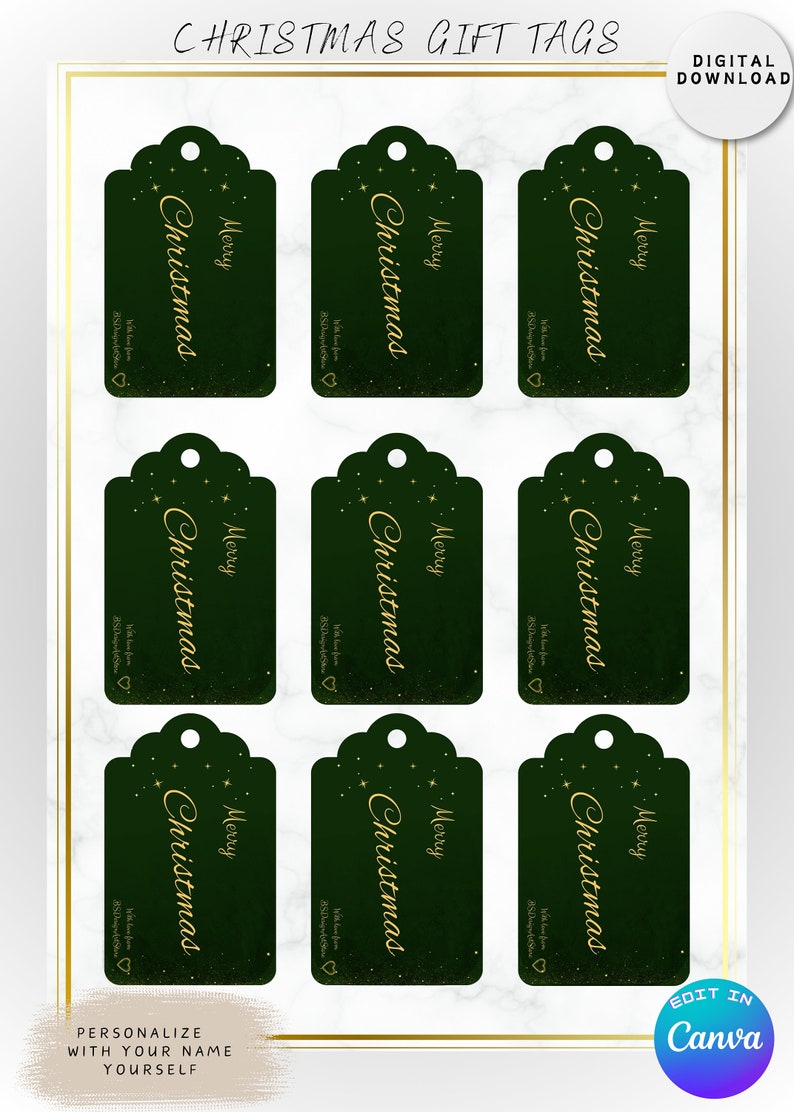 Customizable Green Gold Christmas Gift Tag Collectioneditable - Etsy