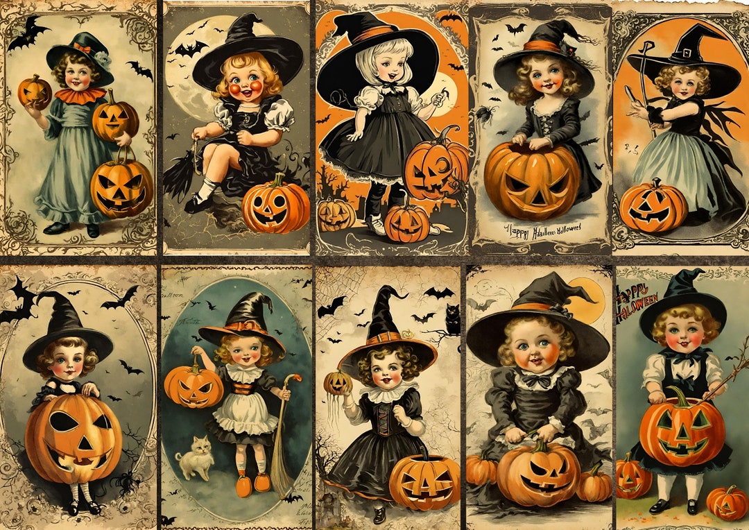 Vintage Kids Halloween Postcard&poster Prints Set,retro Style Halloween ...