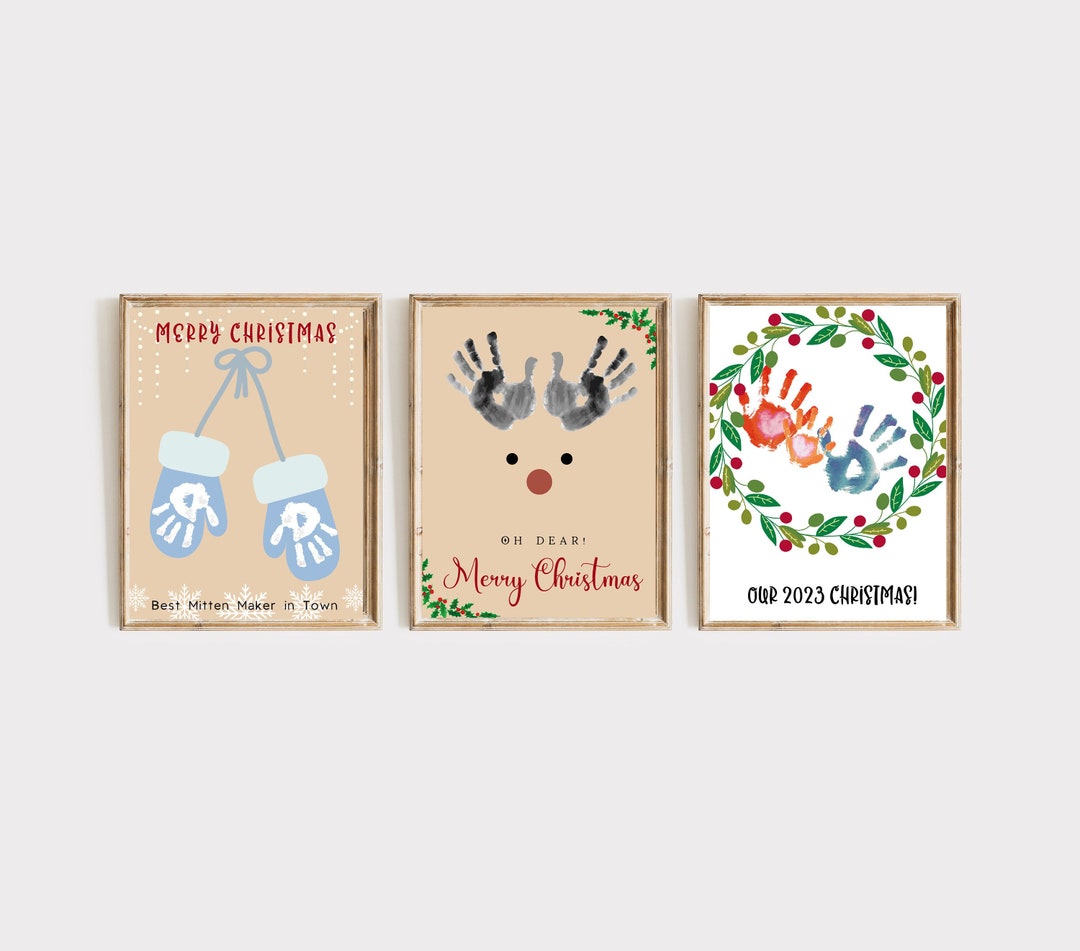 Christmas Handprint Footprint Art Craft Set of 3 First Xmas Gift Card ...