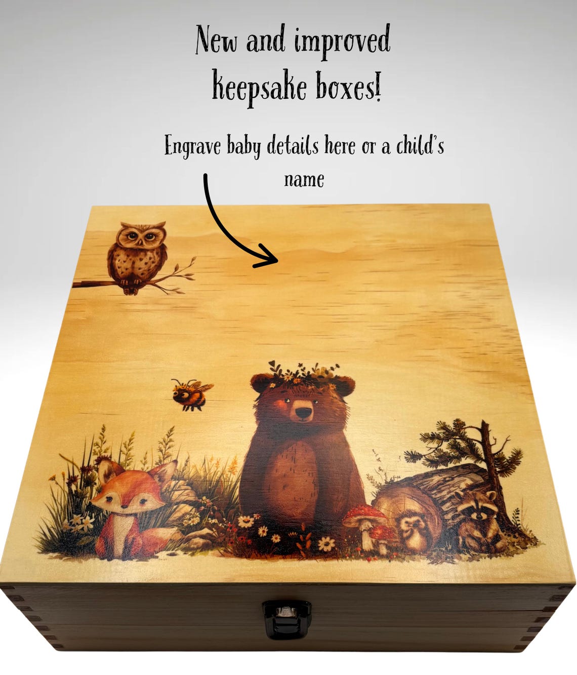 Personalized Woodland Baby Keepsake Box: Engraved Pine Memory Chest - Etsy