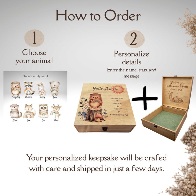 Personalized Baby Keepsake Box: Engraved Woodland Animal Design - Etsy
