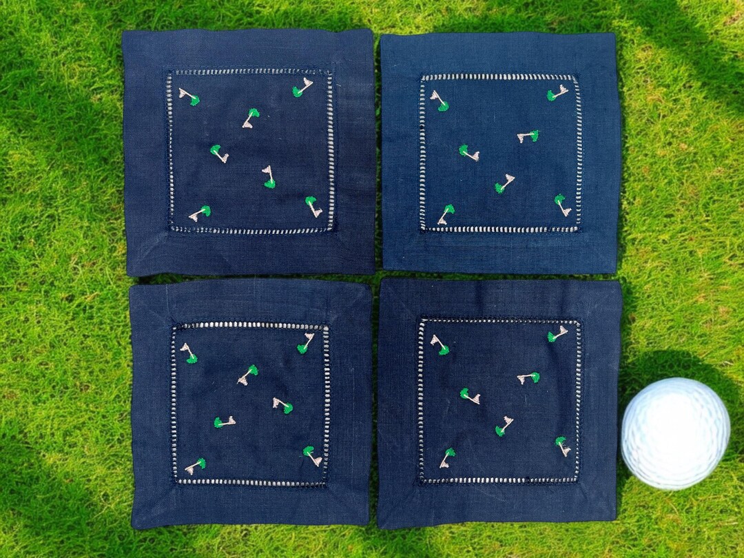 Navy Blue Cocktail Napkins Golf Flag Embroidered Napkin Set Sporty ...