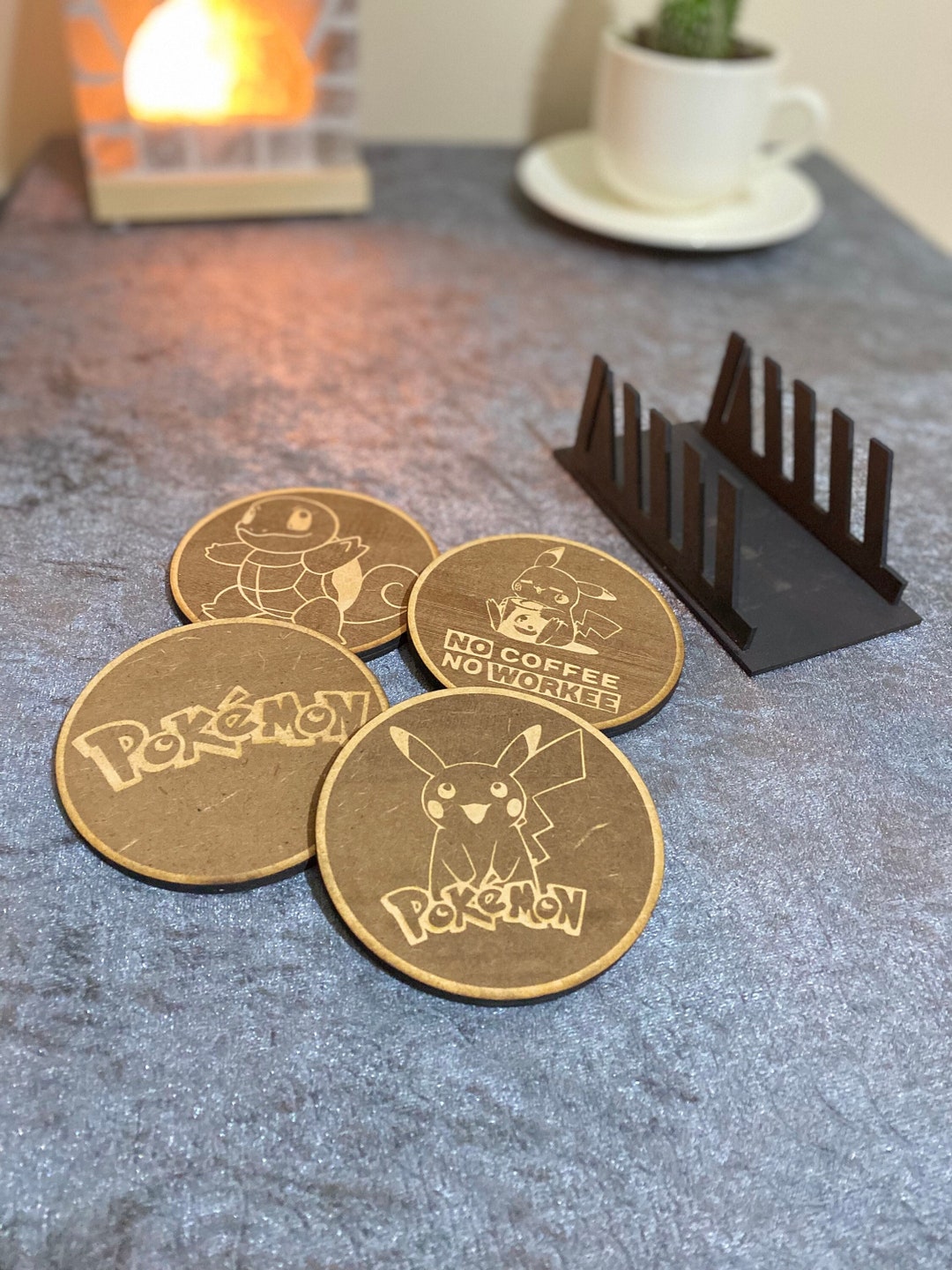 Pokemon Wooden Coaster Set in Laser Cut Design Home Bar - Etsy