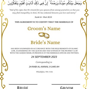 Nikkah Signature Contract Certificate - Etsy