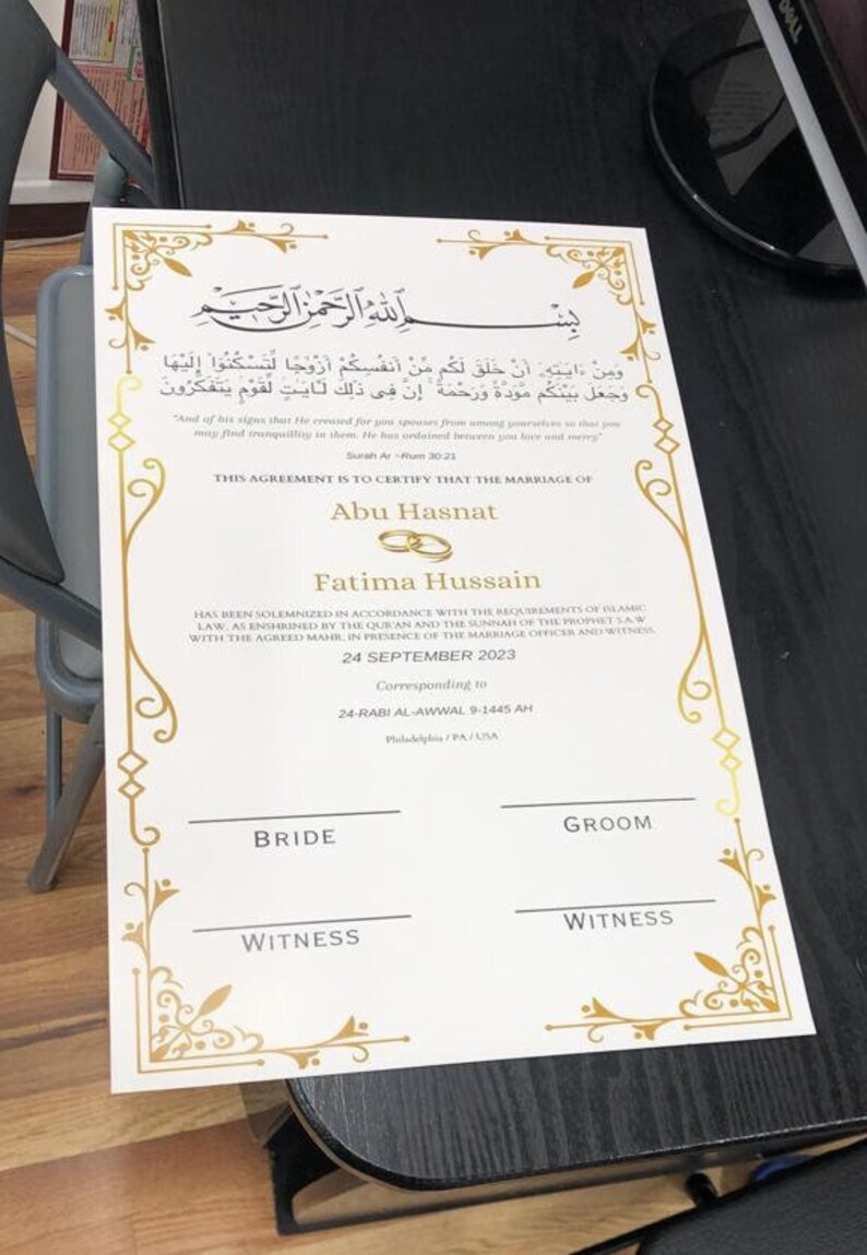 Nikkah Signature Contract Certificate - Etsy
