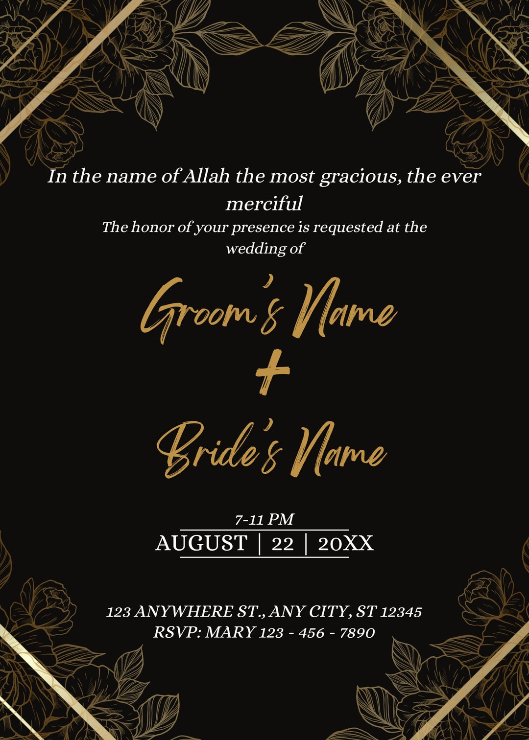 Nikka Invitation Card Digital Template Black & Gold - Etsy