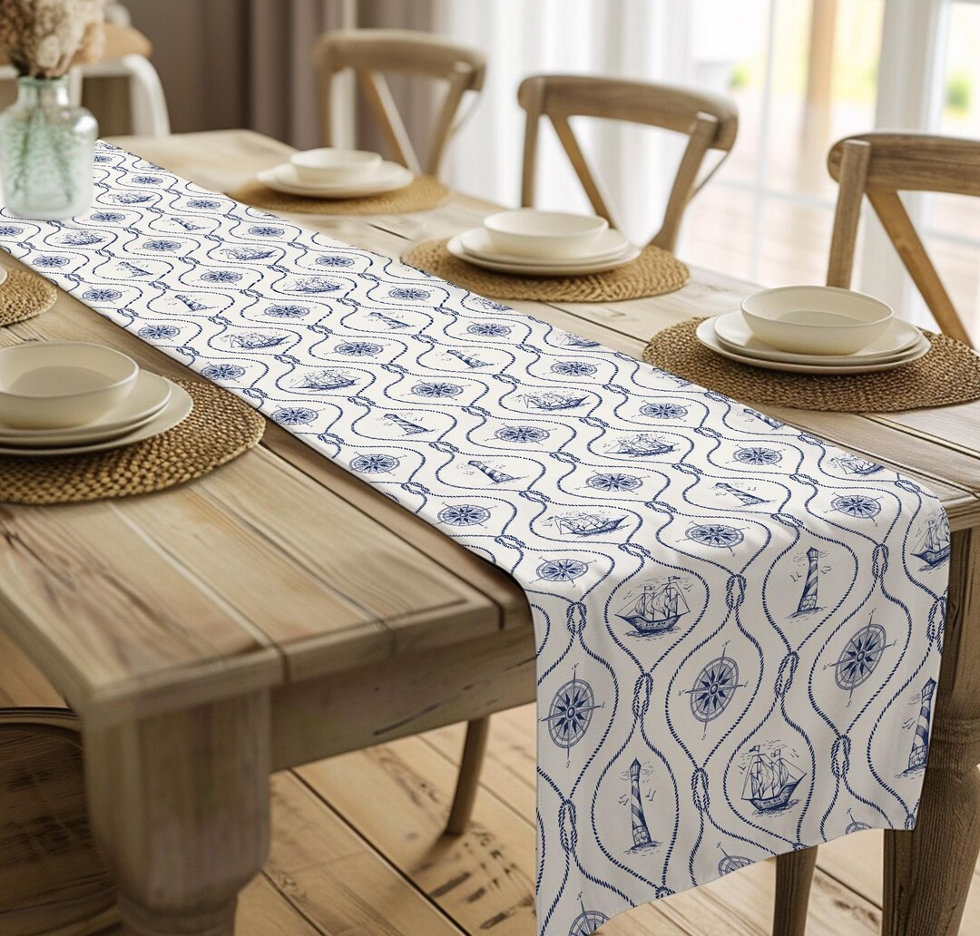 Nautical Lighthouse & Rope Table Runner (cotton or Poly), Summer Table ...