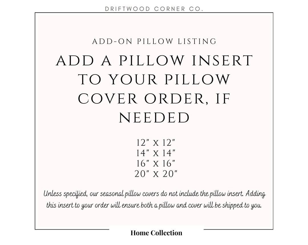 PILLOW INSERT Add-on, Free Shipping! Add A Pillow Insert to Your Pillow ...