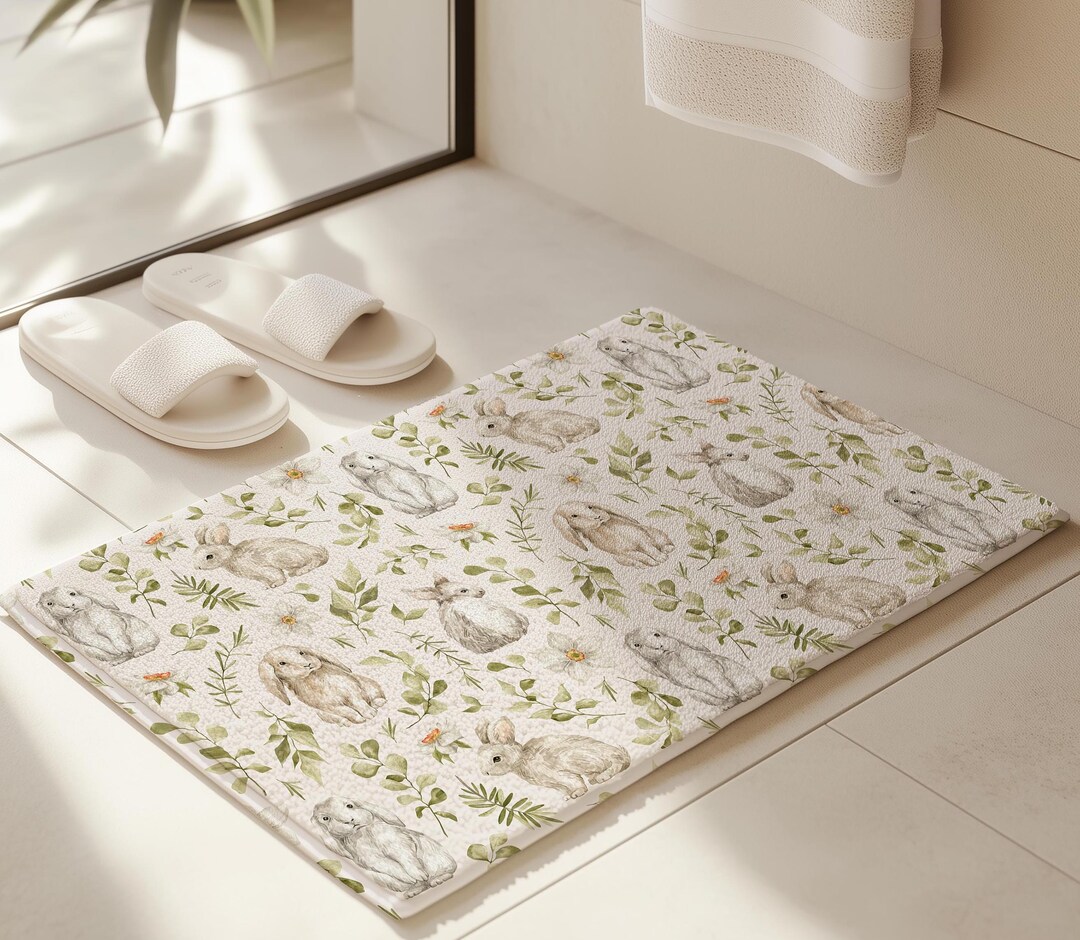 Easter Rabbit Bath Mat, Spring Kitchen Mat, Memory Foam, Cottage Home ...