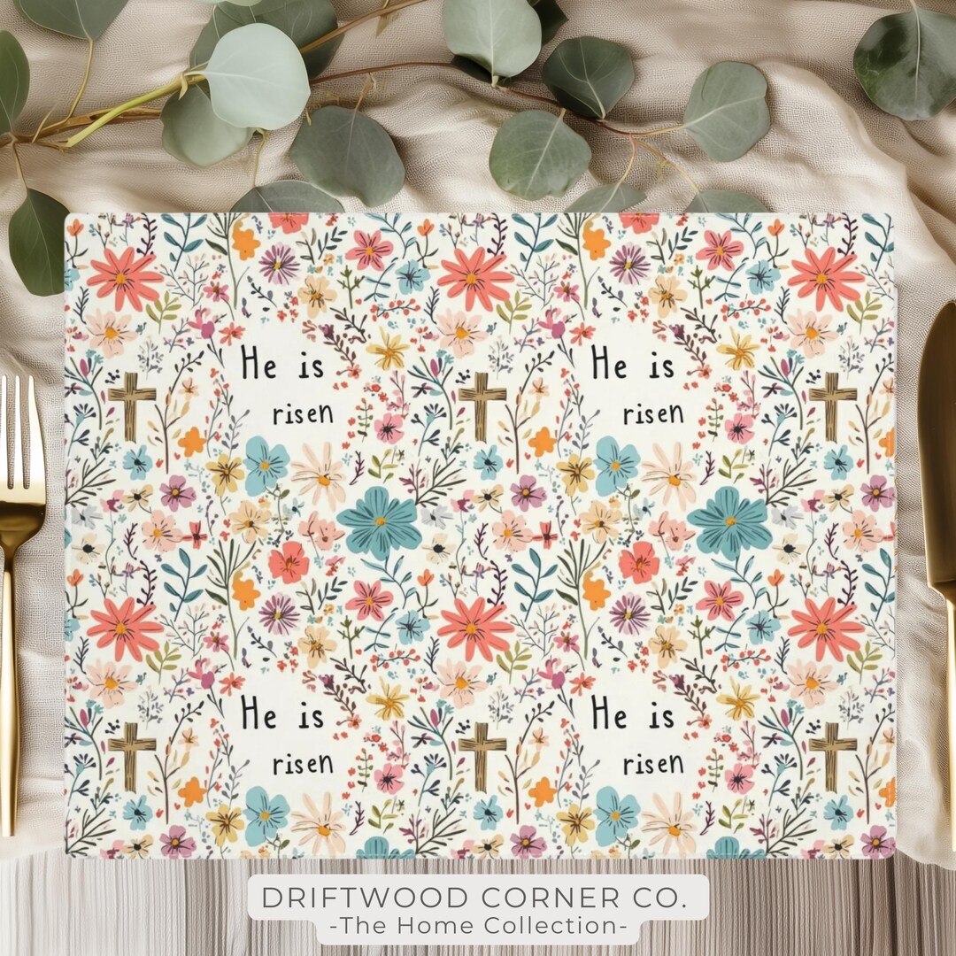 He is Risen Easter Dining Placemat, Bunnies, Spring Home Decor, Easter, Cottage Style, Single ...