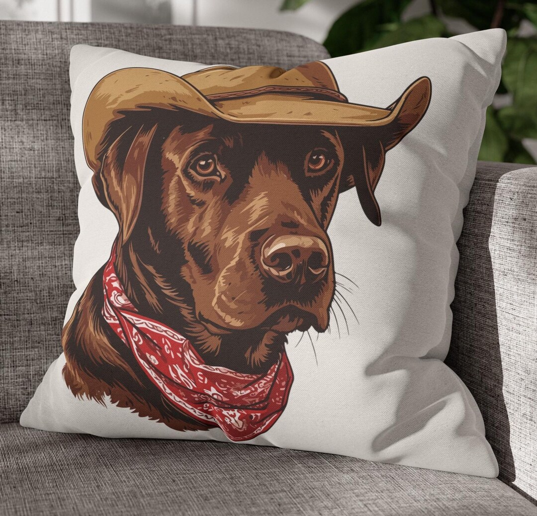 Chocolate Lab, Labrador Retriever, Western Cowboy, Double Sided Pillow ...