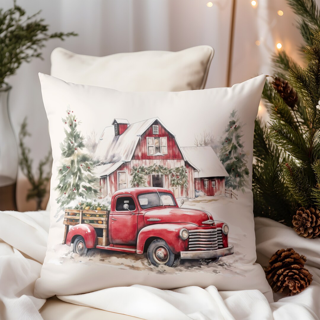 Vintage Farm Christmas Throw Pillow Cover Rustic Farmhouse - Etsy