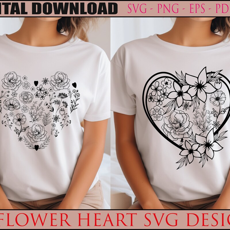 Flower Heart Svg - Etsy